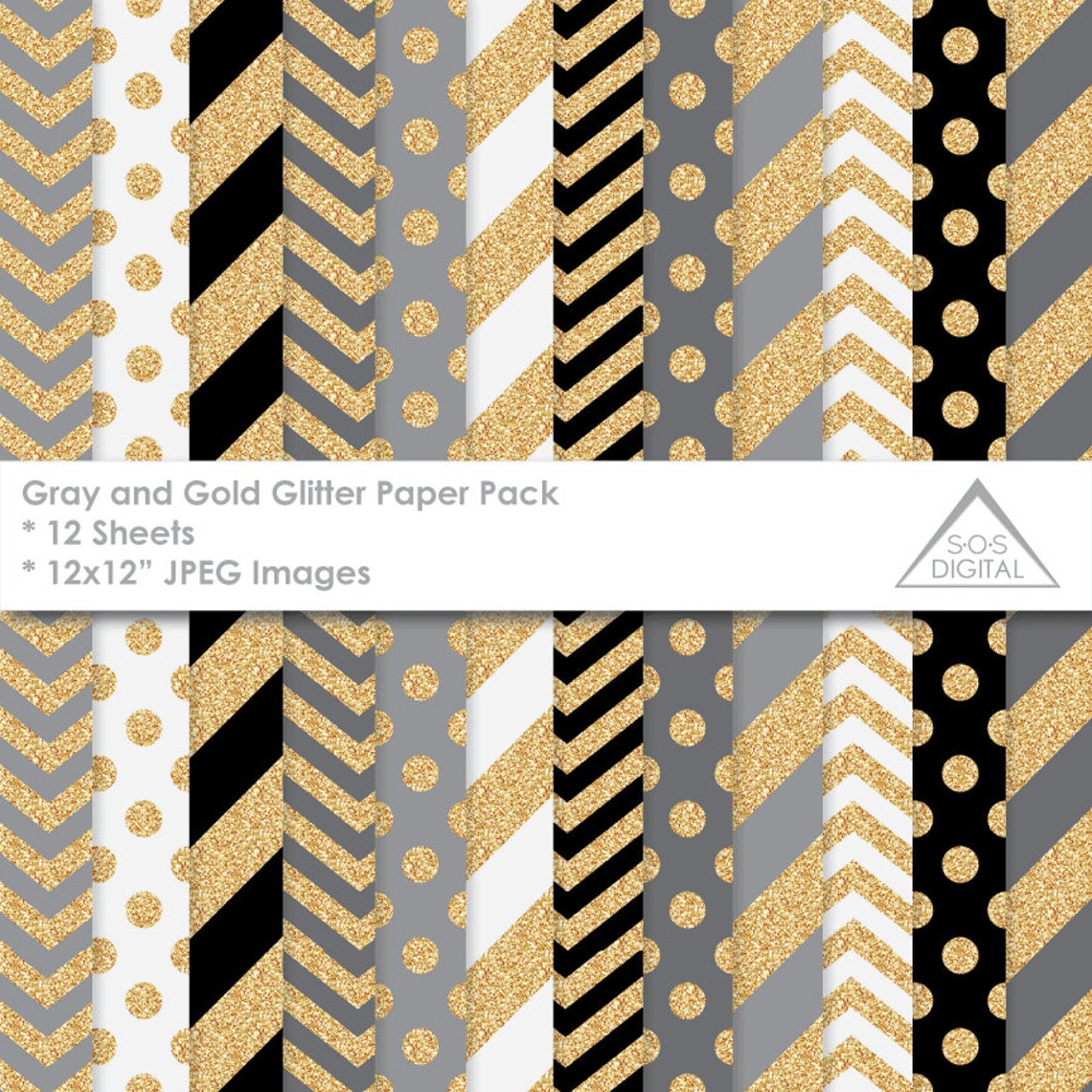Gray and Gold Glitter Papers Digital Glitter Paper Black - Etsy