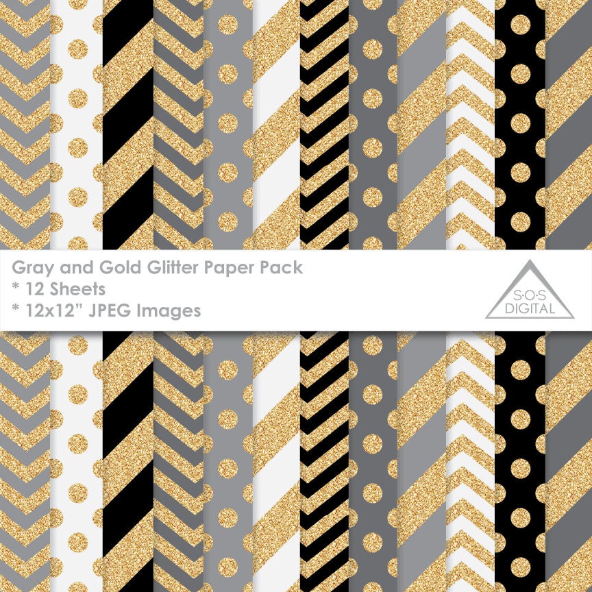 Gray and Gold Glitter Papers Digital Glitter Paper Black - Etsy