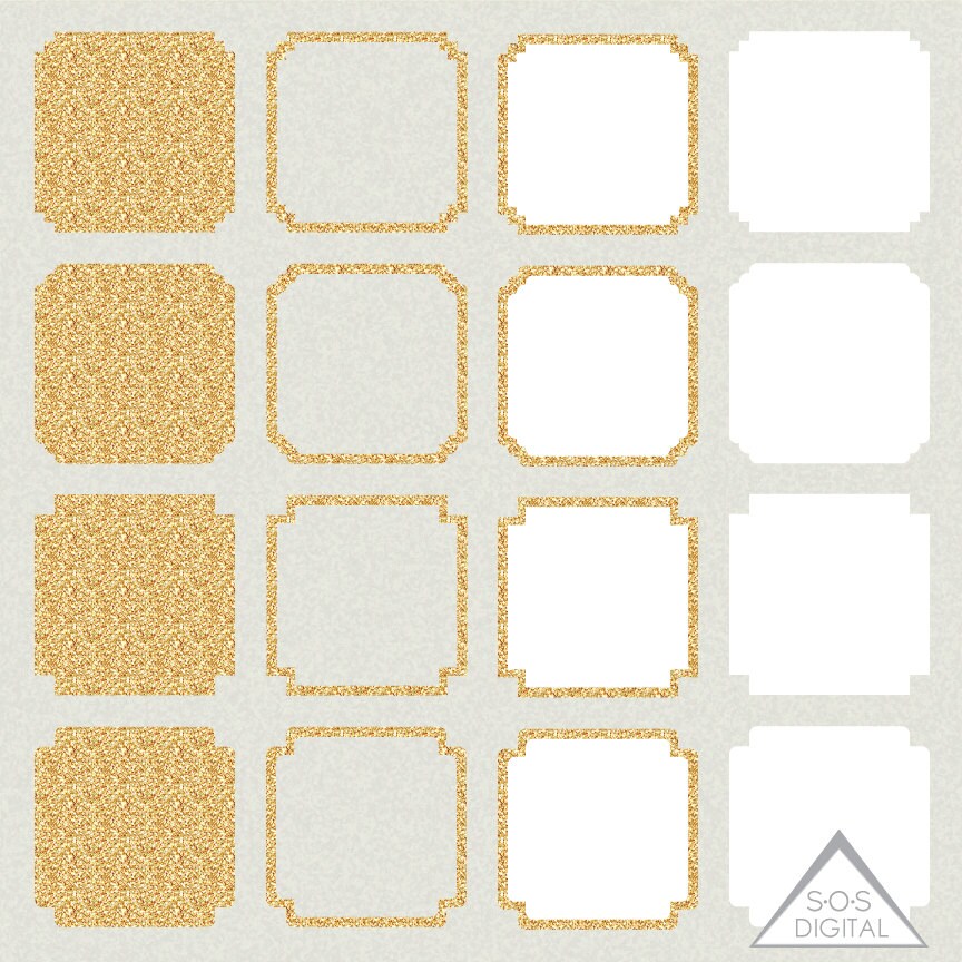 Gold Glitter Frames, Square Digital Frame, Tribal Frame Clipart, Basic ...