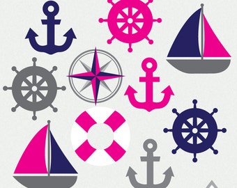 Nautical Clipart PNG Sailboat Anchor Beach Boat Wedding | Etsy