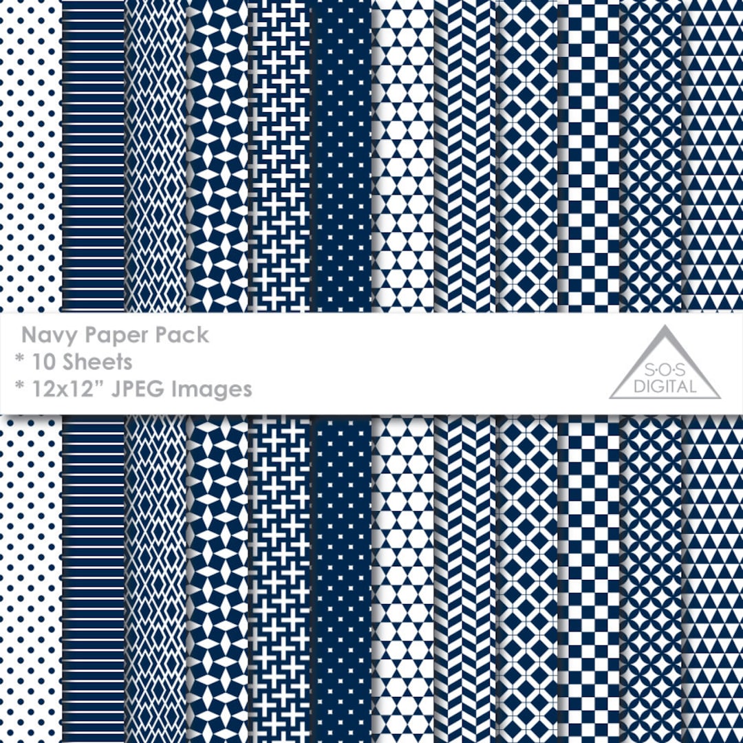 Navy Paper Pack Navy Blue Patterns Star Herringbone - Etsy