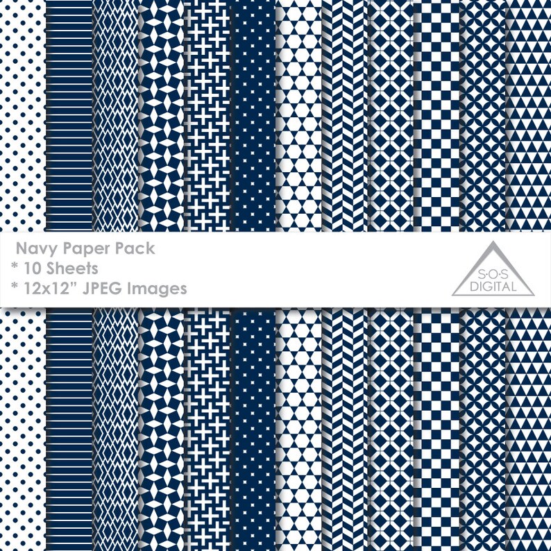Navy Paper Pack Navy Blue Patterns Star Herringbone - Etsy