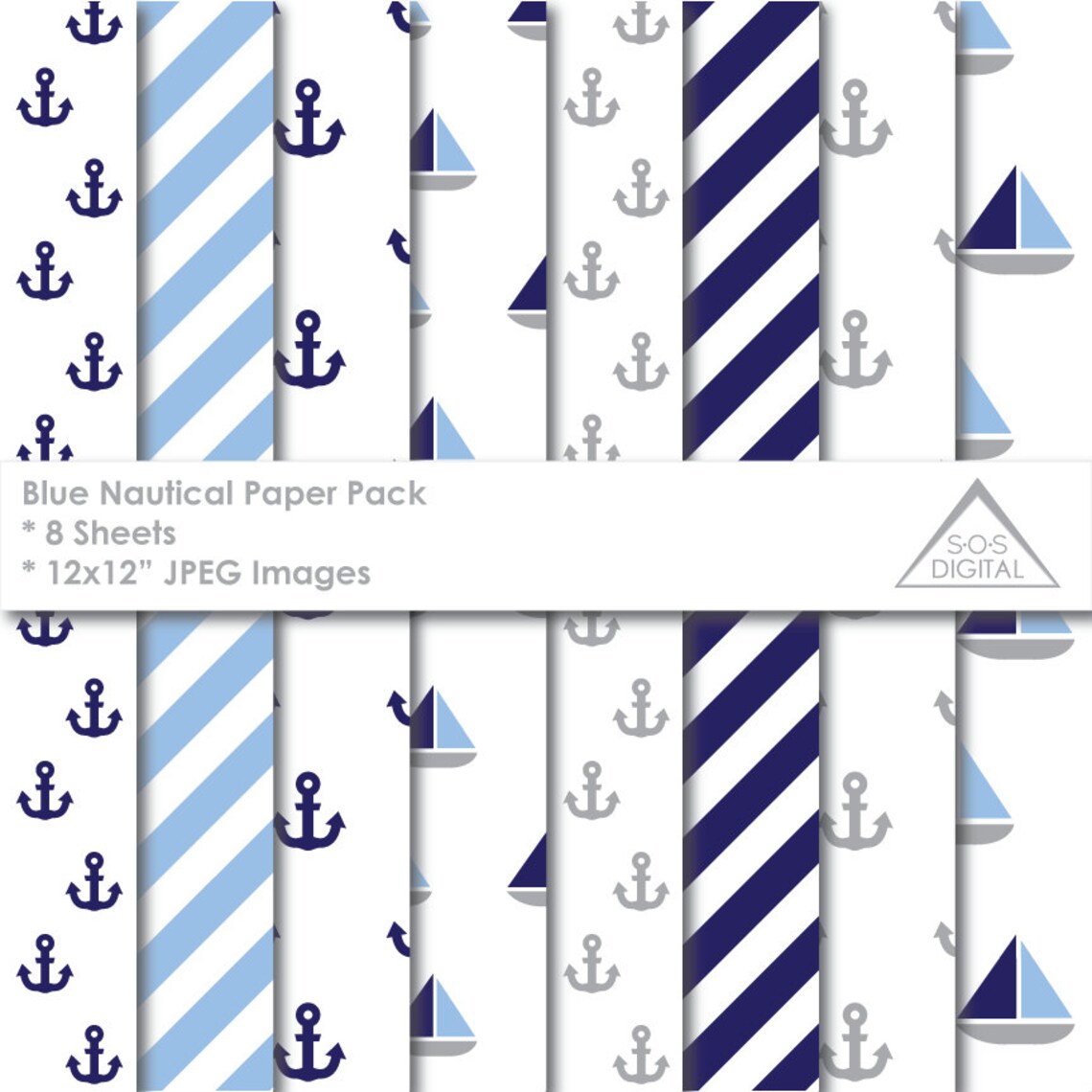 Nautical Paper Pack, Navy Nautical, Sailboat Pattern Papers, Anchor ...