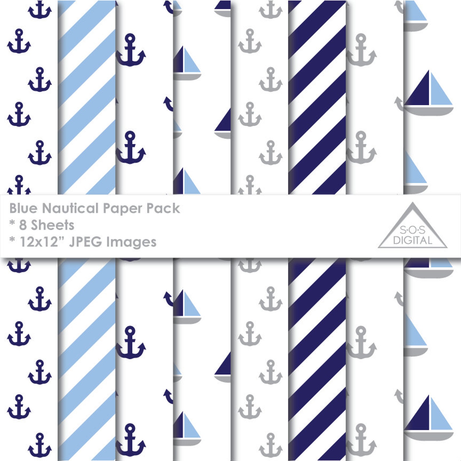 Nautical Paper Pack, Navy Nautical, Sailboat Pattern Papers, Anchor ...