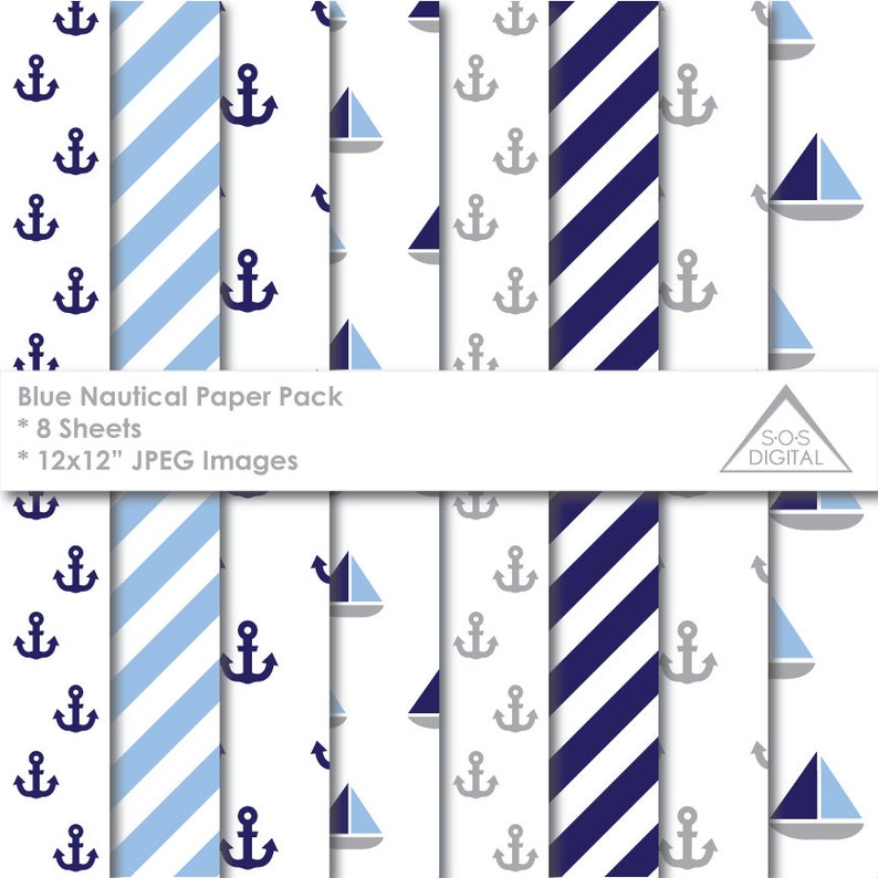 Nautical Paper Pack, Navy Nautical, Sailboat Pattern Papers, Anchor ...