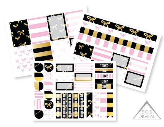 Pink Bow Planner Stickers Printable Planner Stickers Gold | Etsy