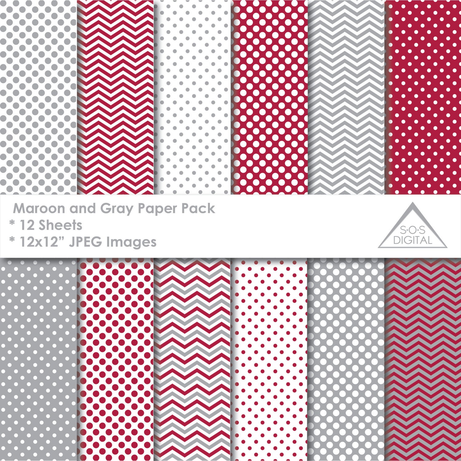 Maroon and Gray Digital Papers Chevron Polka Dots Small - Etsy