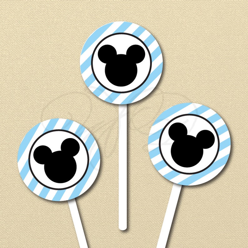 Mickey Mouse Printables Baby Blue Mickey Cupcake Topper | Etsy