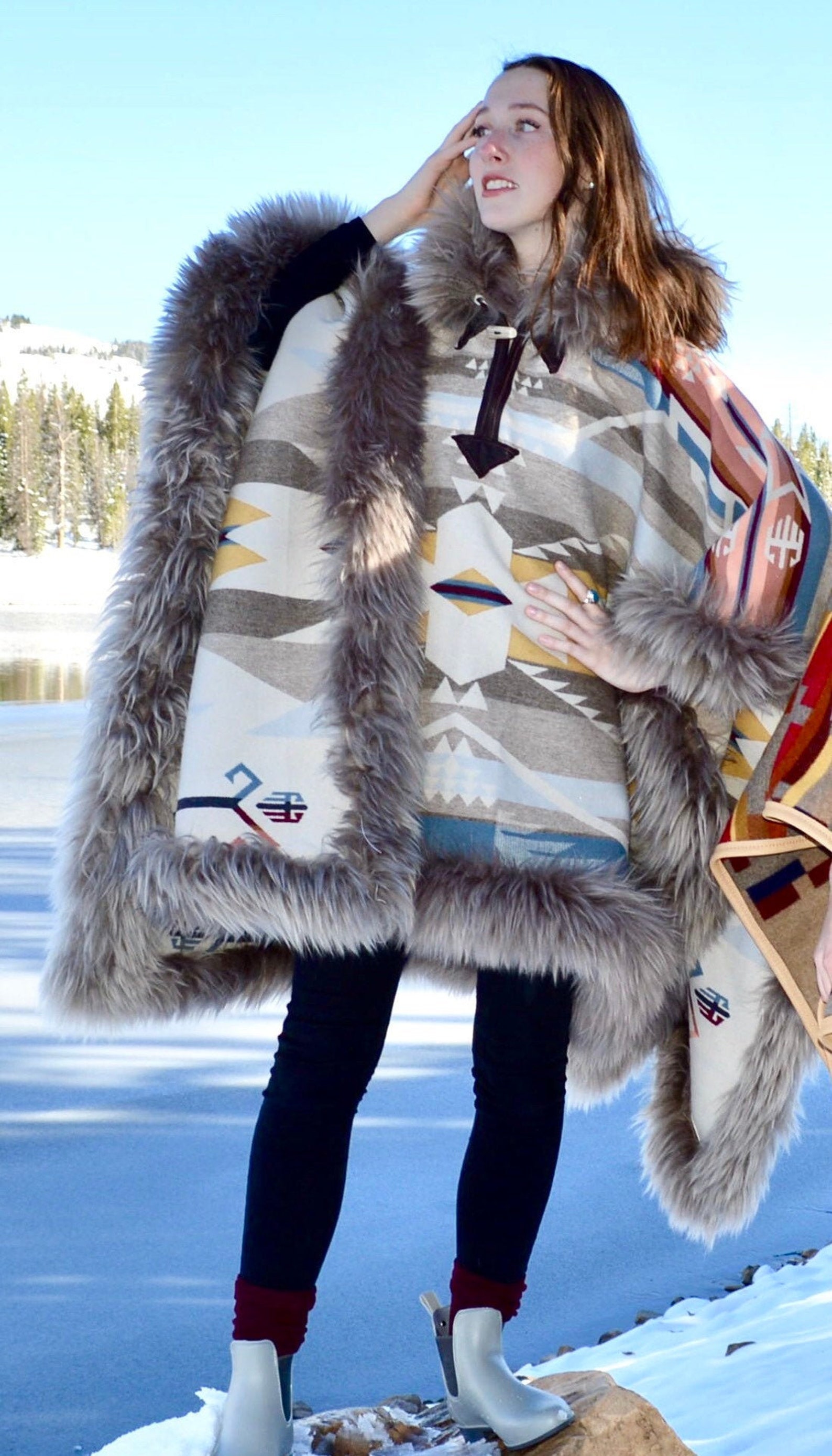 Riding Poncho in White Sands Sheepskin Trim - Etsy