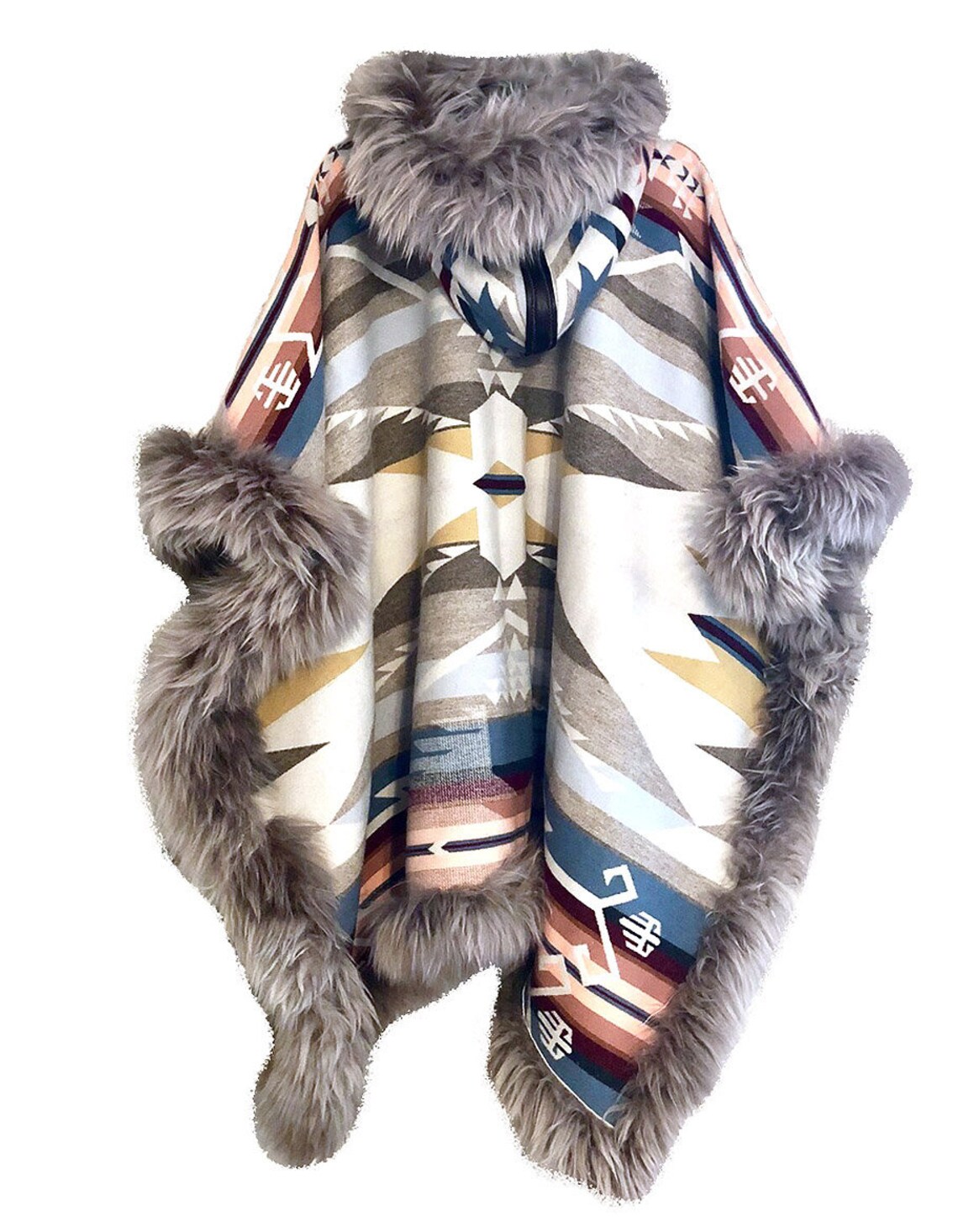 Riding Poncho in White Sands Sheepskin Trim | Etsy