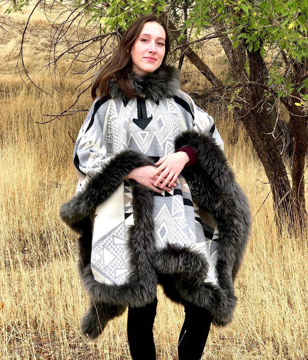 Riding Poncho in Diamond Ridge With Sheepskin Trim - Etsy
