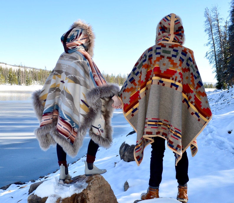 Riding Poncho in White Sands Sheepskin Trim - Etsy