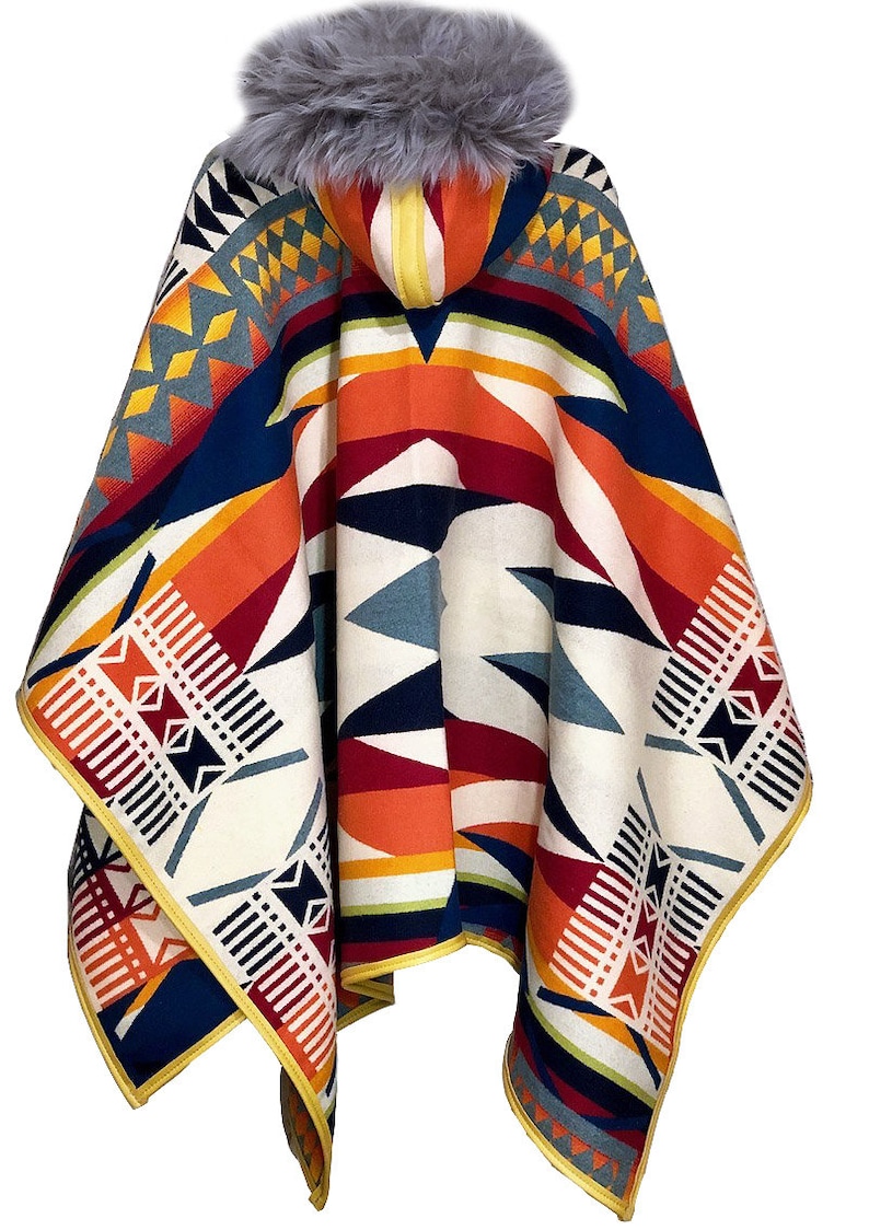 Riding Poncho in Fire Legend Sheepskin Trimmed Hood - Etsy