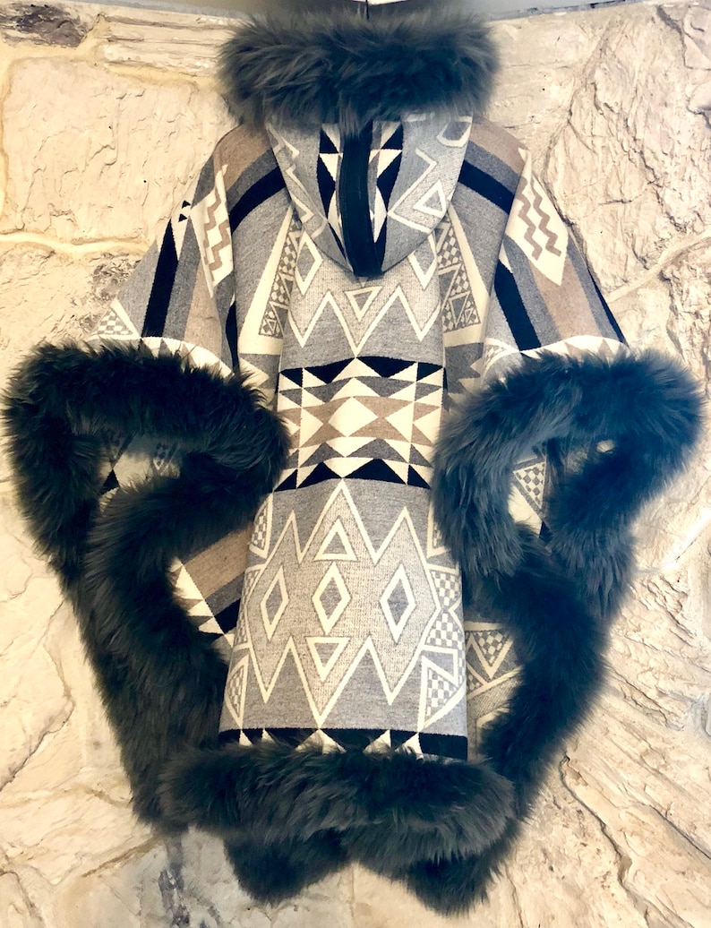 Riding Poncho in Diamond Ridge With Sheepskin Trim | Etsy