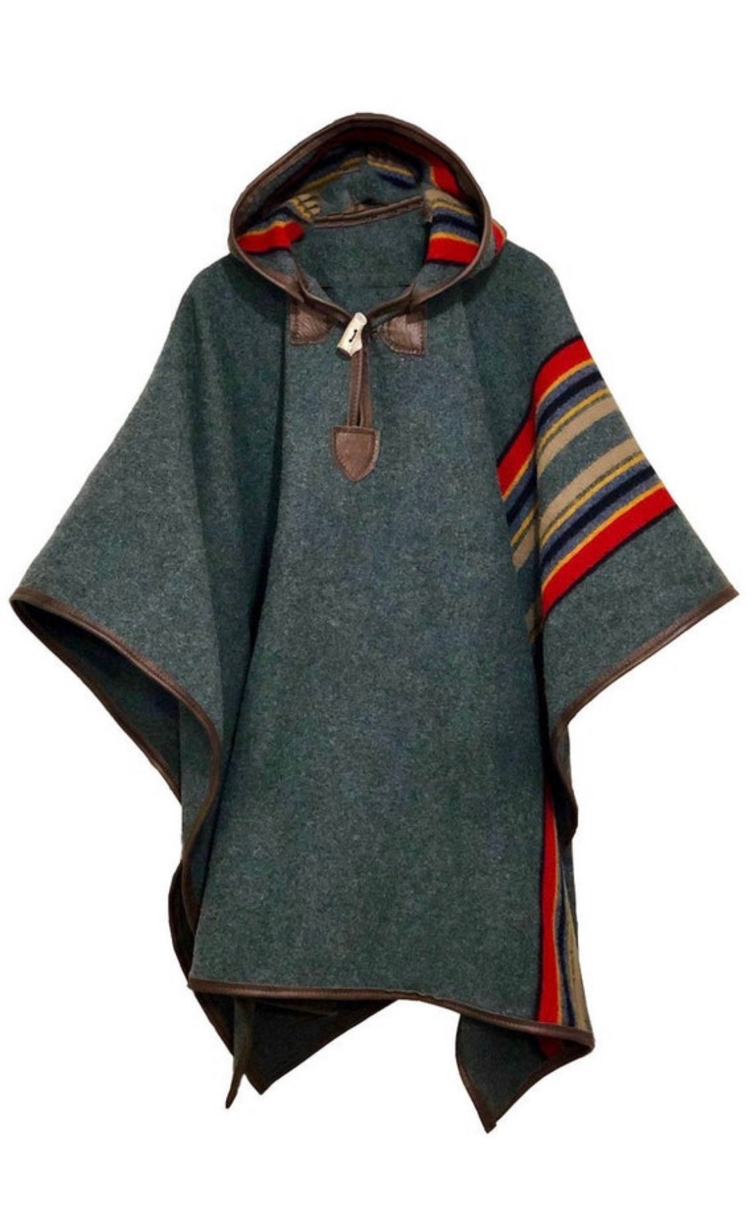 Yakima Camp Poncho in Yakima Heather Green, Leather Trim - Etsy