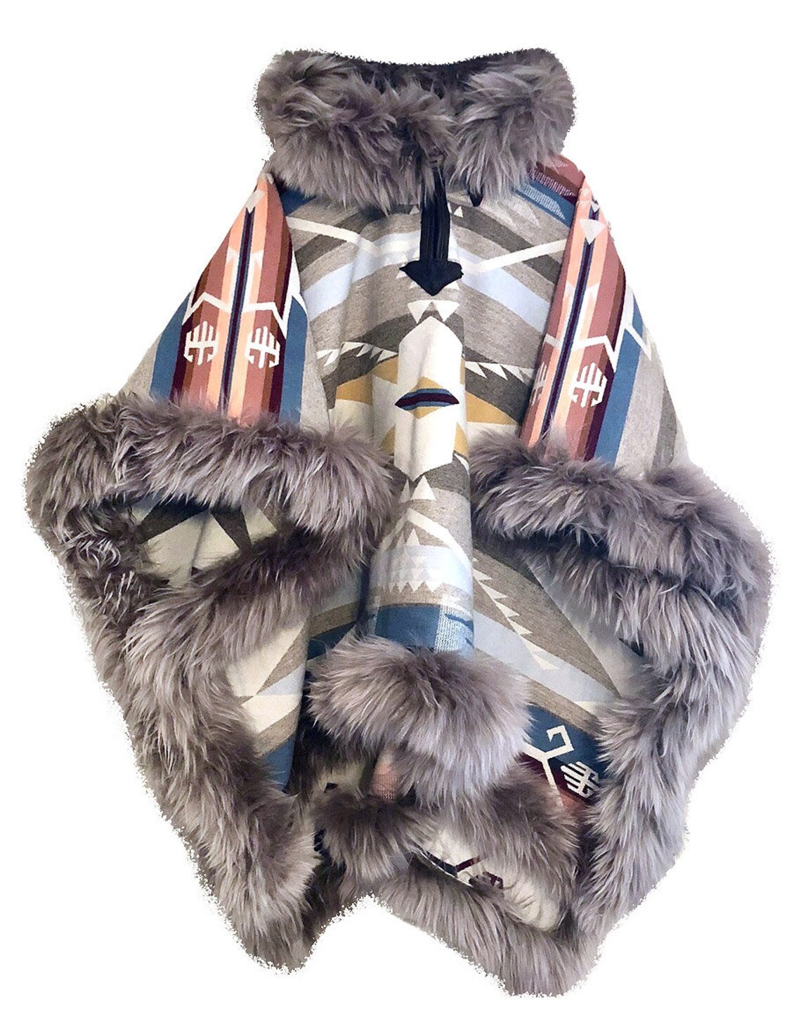 Riding Poncho in White Sands Sheepskin Trim | Etsy