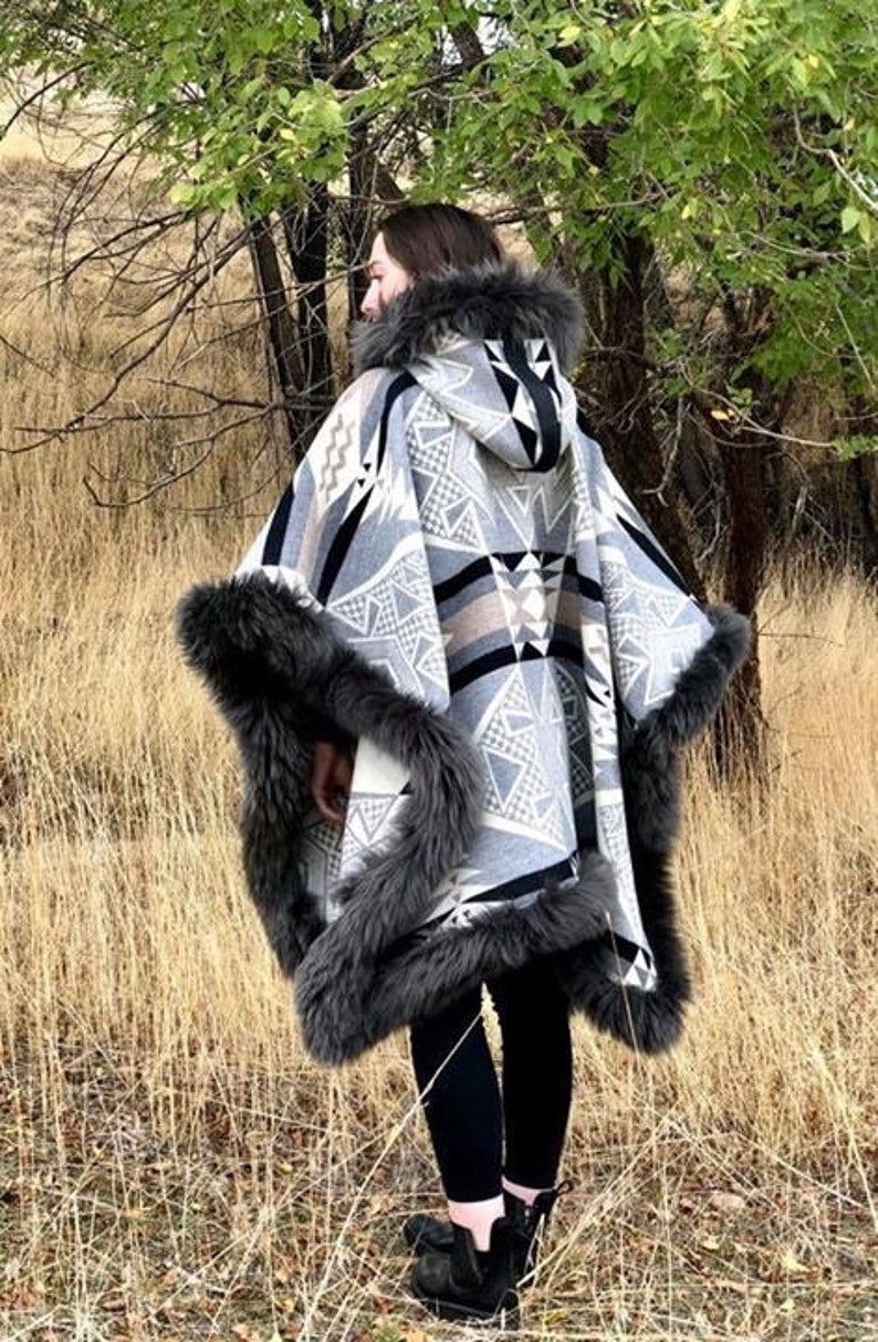 Riding Poncho in Diamond Ridge With Sheepskin Trim - Etsy