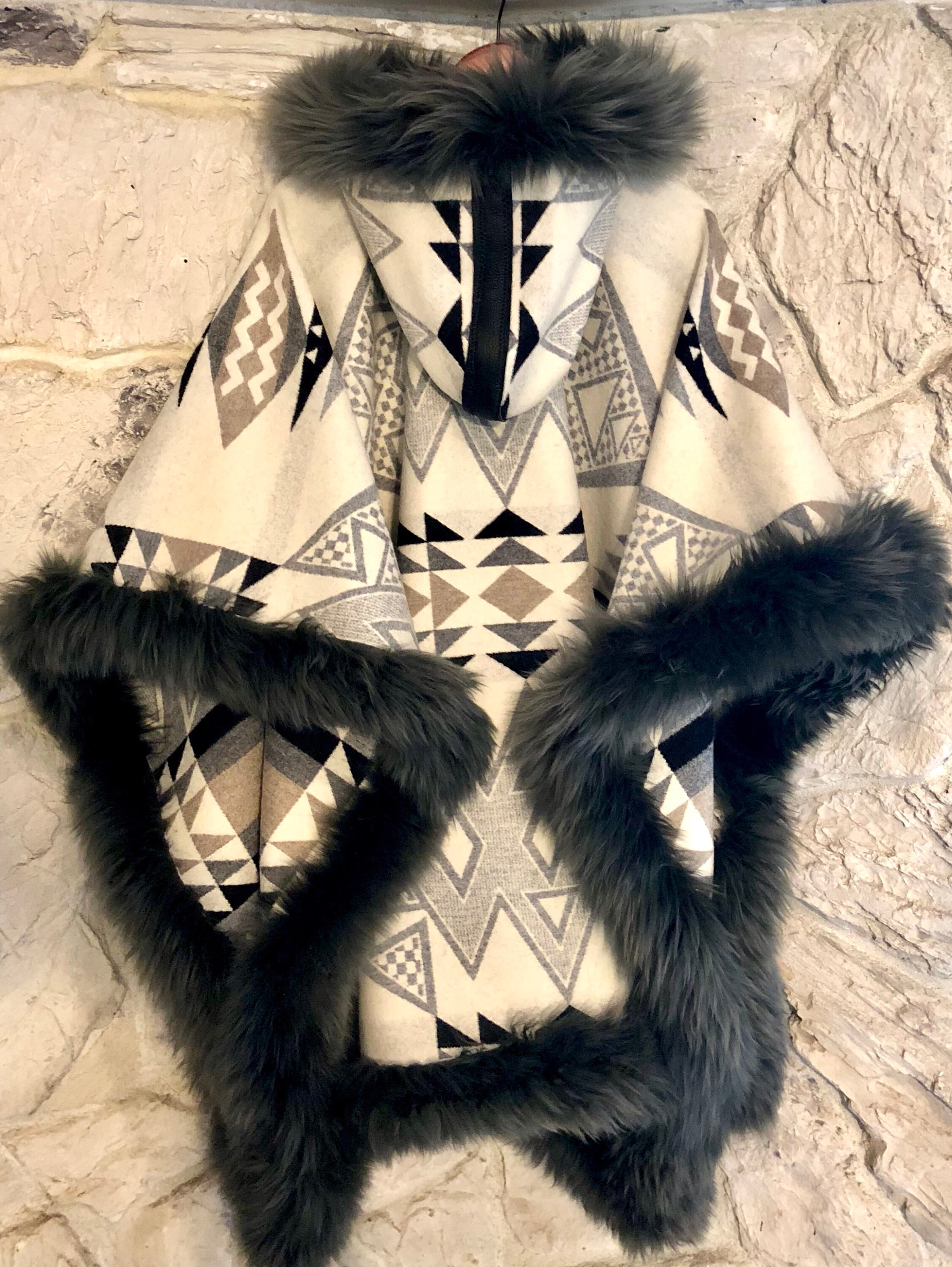 Riding Poncho in Diamond Ridge With Sheepskin Trim - Etsy