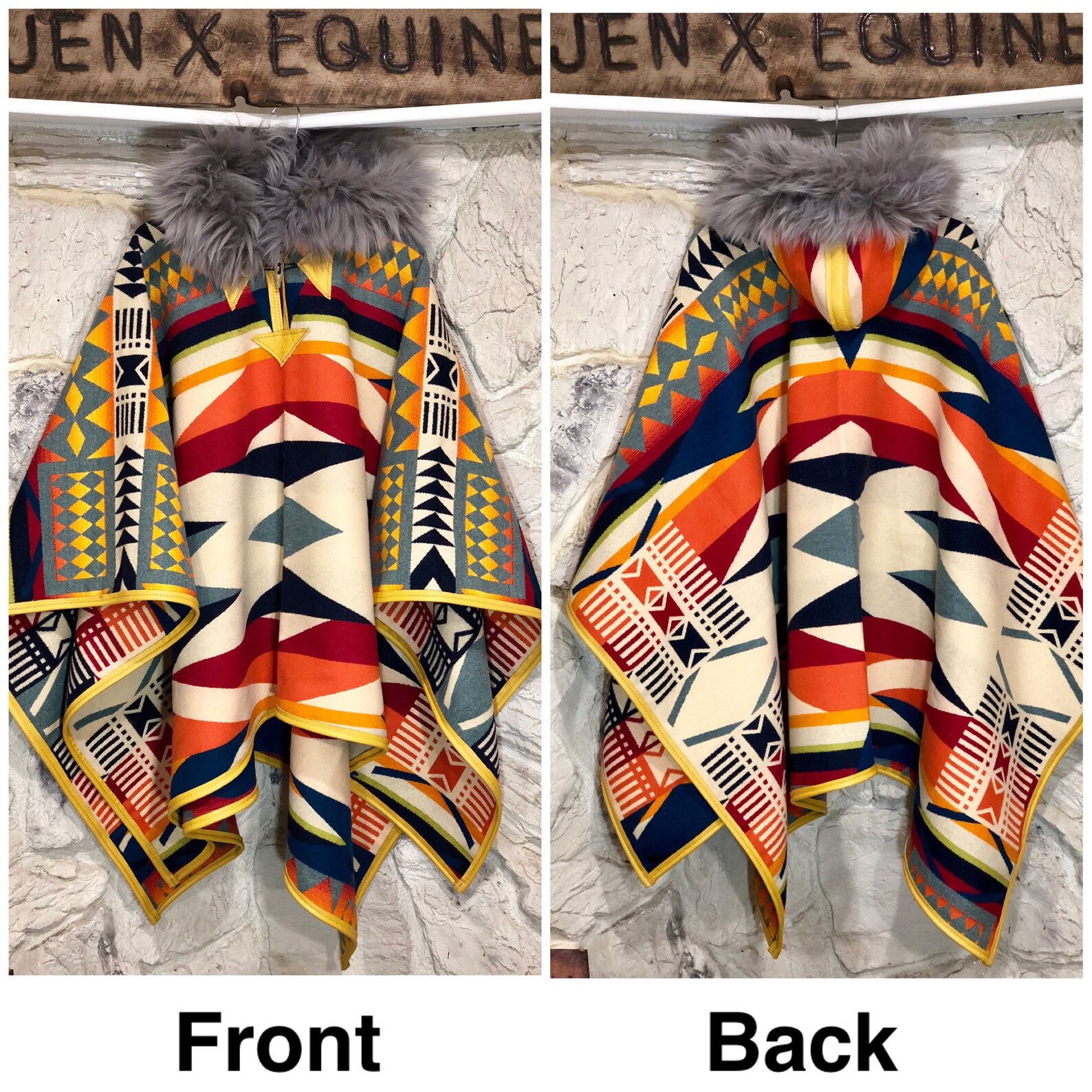 Riding Poncho in Fire Legend Sheepskin Trimmed Hood - Etsy