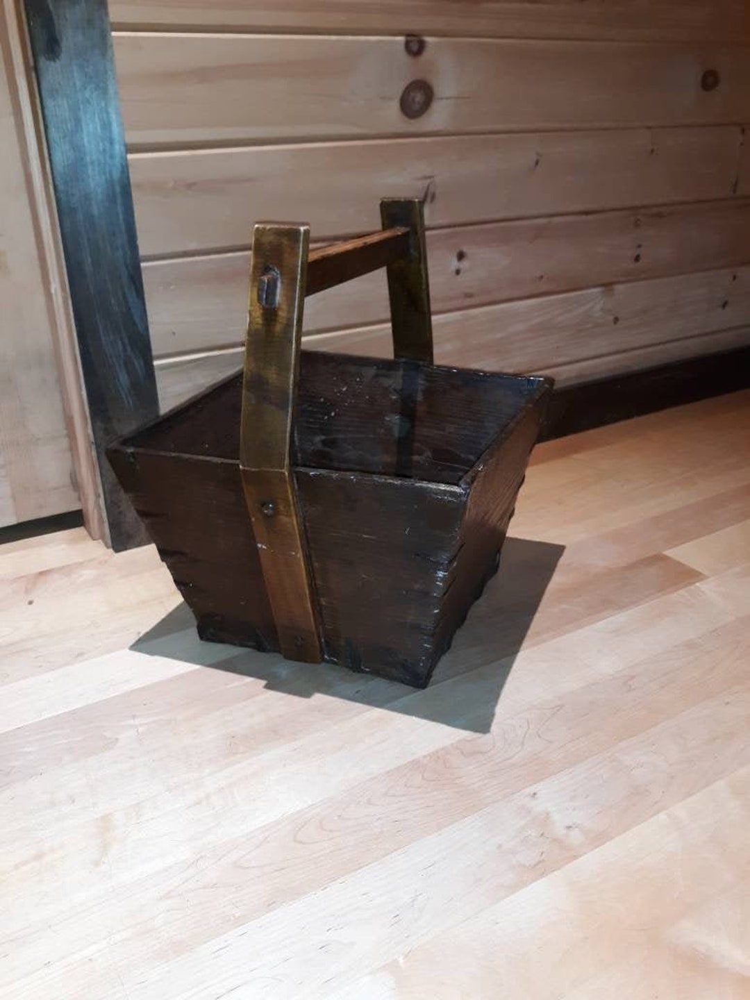 Vintage Wood Handled Wood Carrying Bucket Rice Bucket Grain Bucket ...