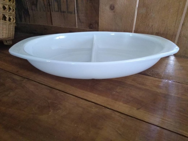 Vintage White Oval Milk Glass Pyrex Divided Casserole Dish - Etsy