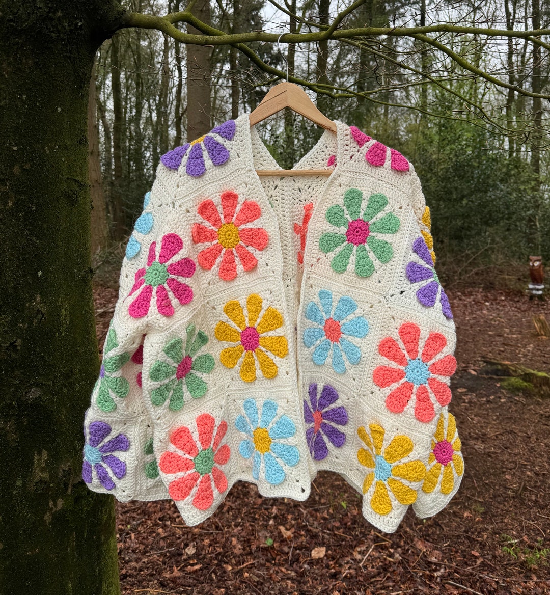 Vintage Daisy Granny Square Cardigan Crochet Pattern Long Flared ...