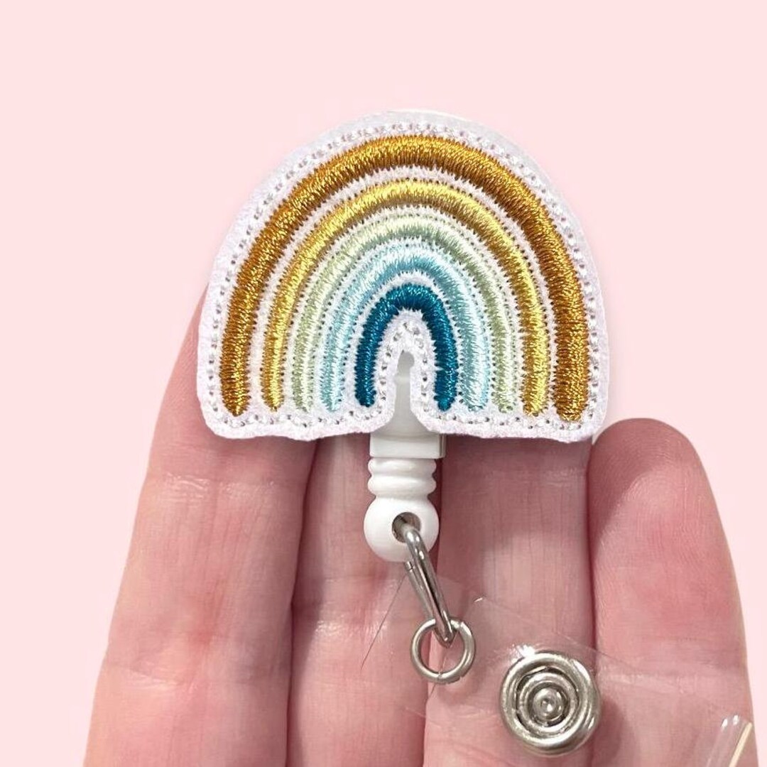 Neutral Rainbow Badge Reel, Boho Rainbow Badge Reel, Boho Badge Reel ...