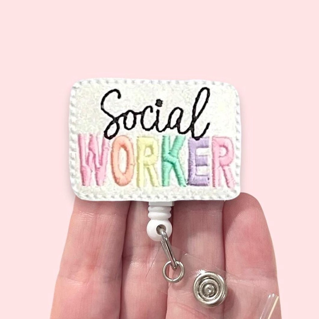Social Worker Badge Reel, Social Work Badge Reel, ID Holder, Badge Clip ...