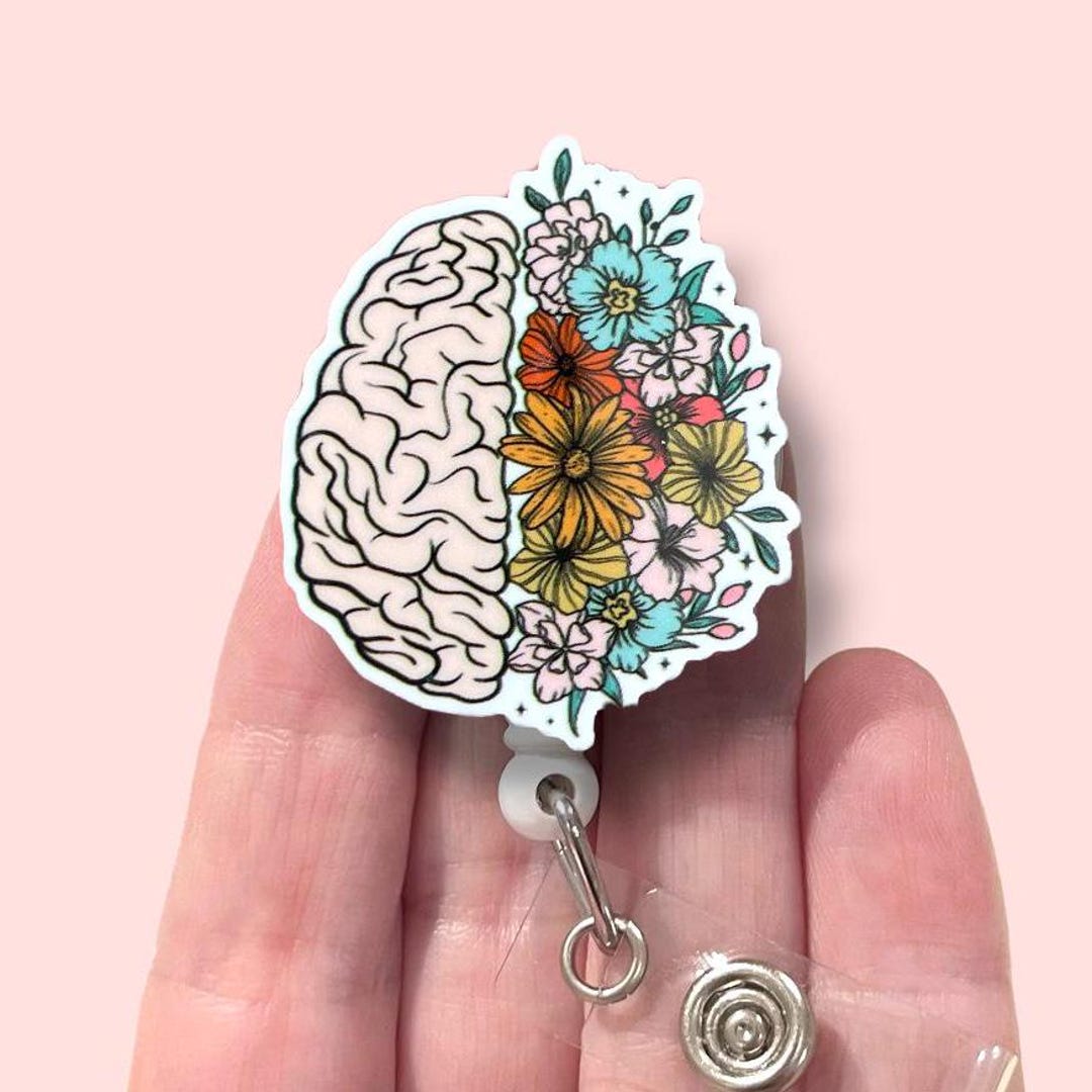 Floral Brain Badge Reel, Neurology Nurse Badge Reel, Neuro Badge Reel ...