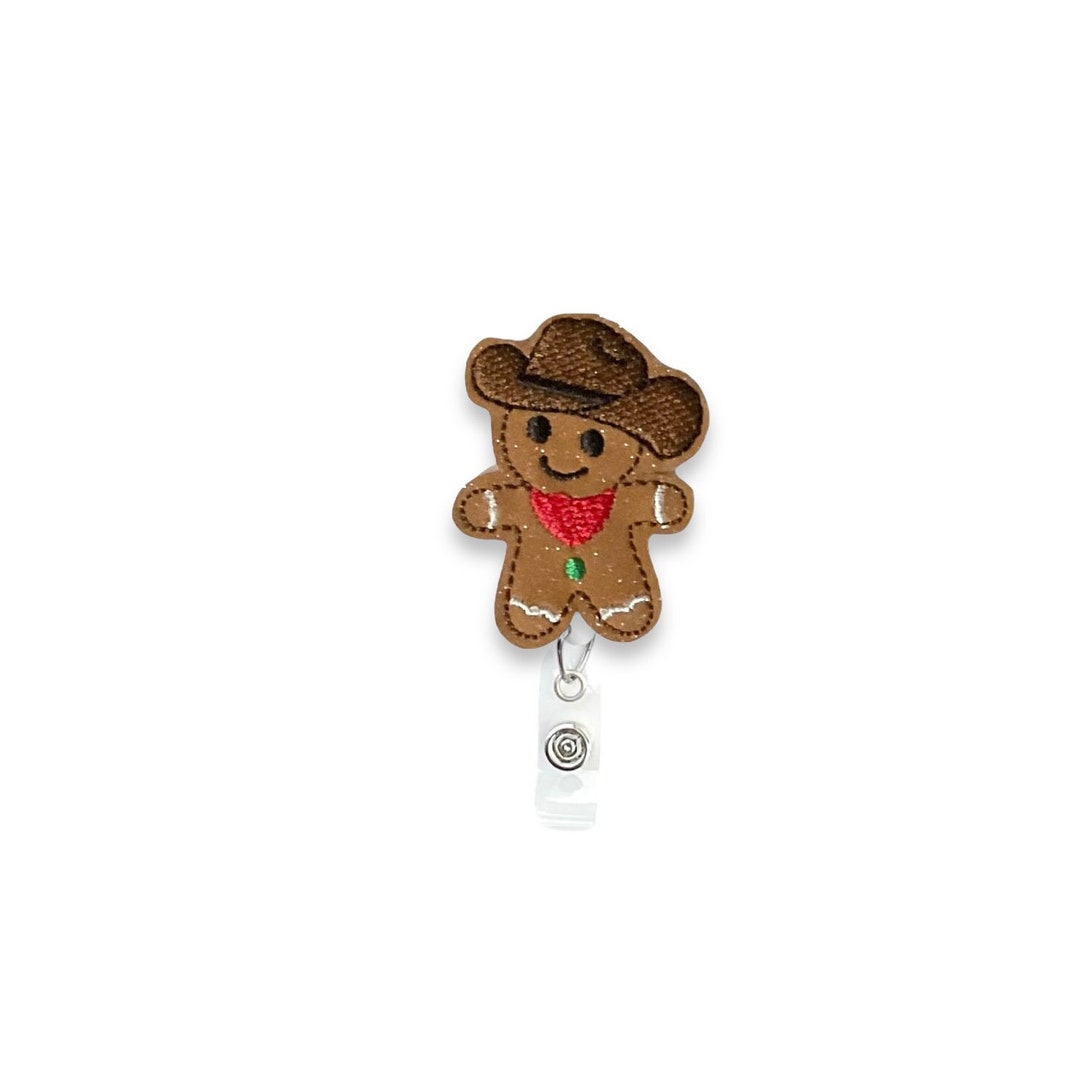 Cowboy Gingerbread Man Badge Reel, Christmas Badge Reel, Christmas ...