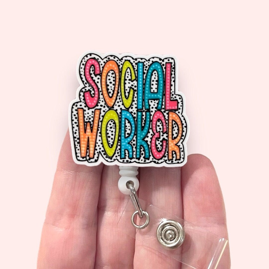 Social Worker Badge Reel, Social Work Badge Reel, ID Holder, Badge Clip ...