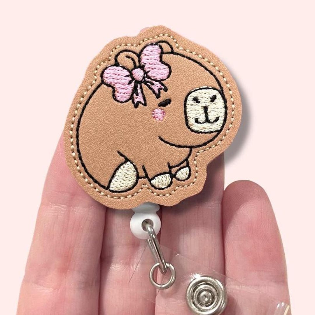 Capybara Badge Reel, Capybara Pink Bow Badge Reel (503) - Etsy