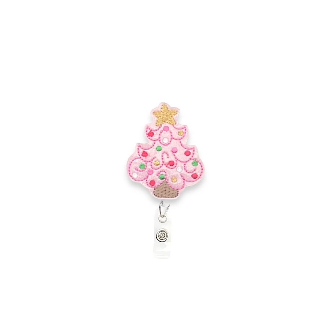Pink Christmas Tree Badge Reel, Christmas Badge Reel, Retractable Badge ...