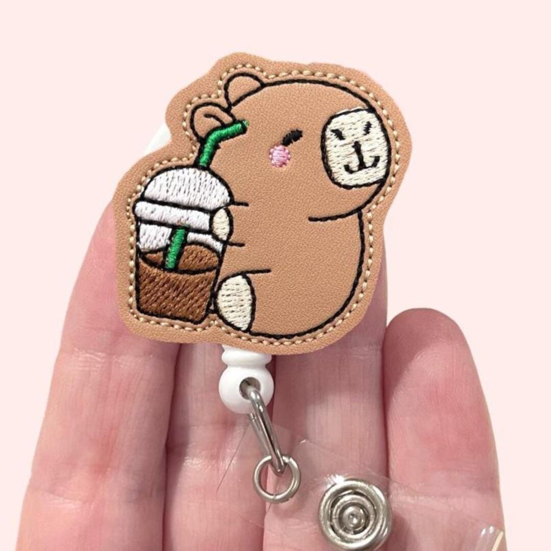 Capybara Badge Reel, Capybara Iced Coffee Badge Reel, Funny Badge Reel ...