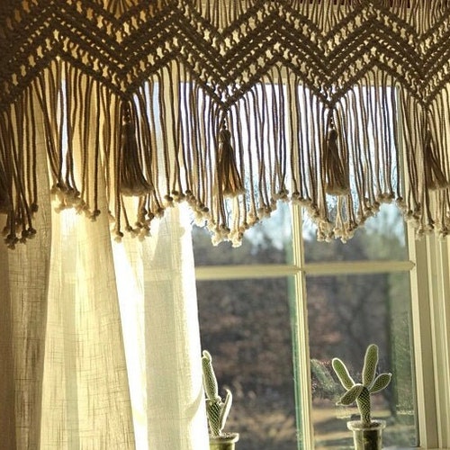 Macrame Valance Boho Window Curtain - Etsy