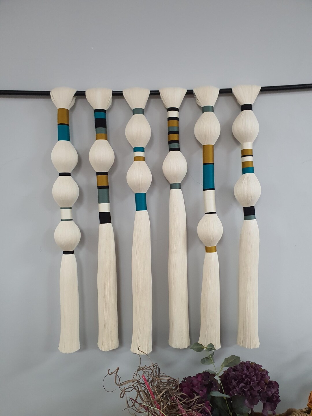 Large Tassels Wrapped Ball Macrame Wall Art, Multi Color Wrapped Cord ...
