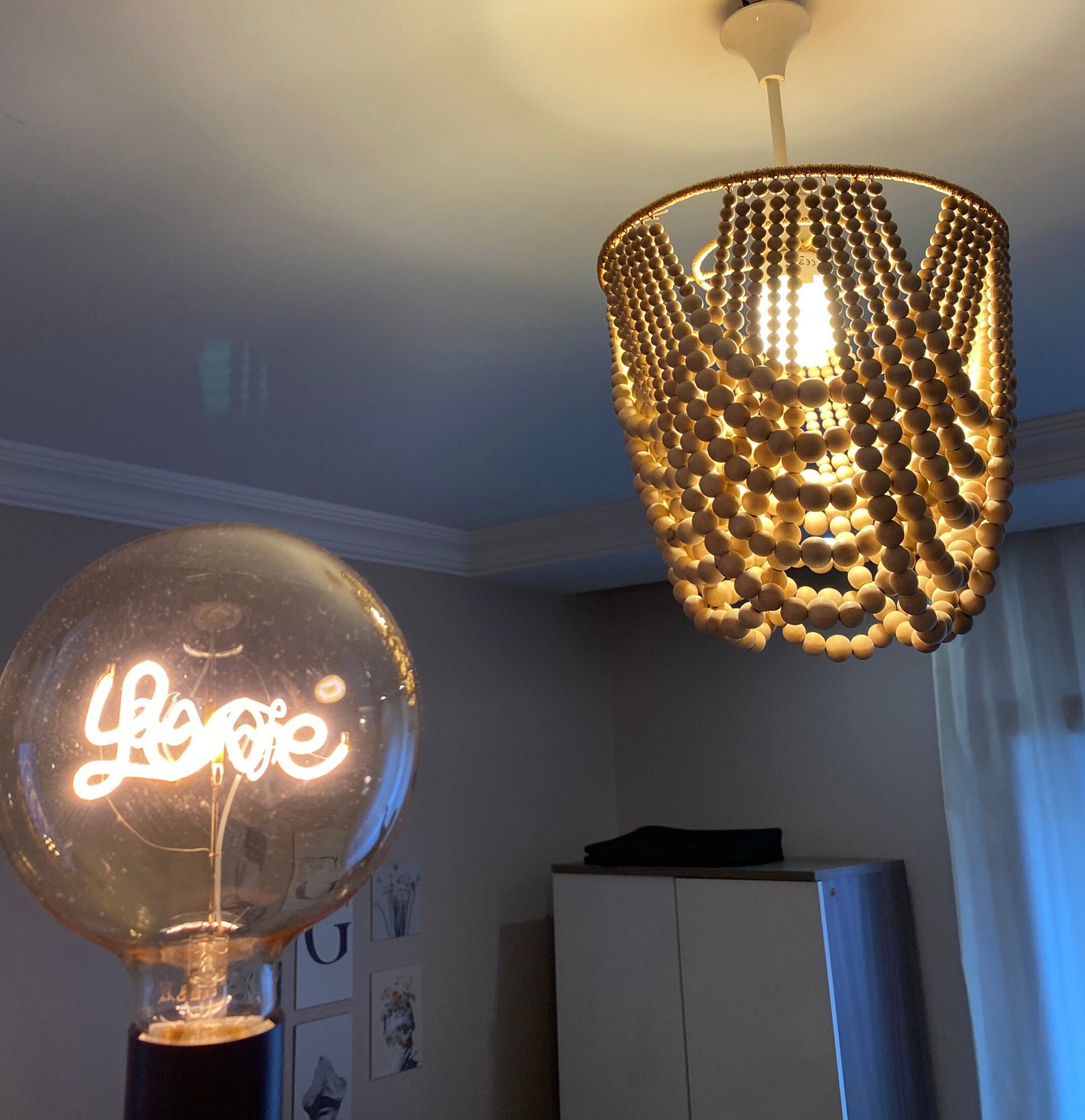 Wood Bead Chandelier: Neutral Home Decor Lampshade (12in) - Etsy
