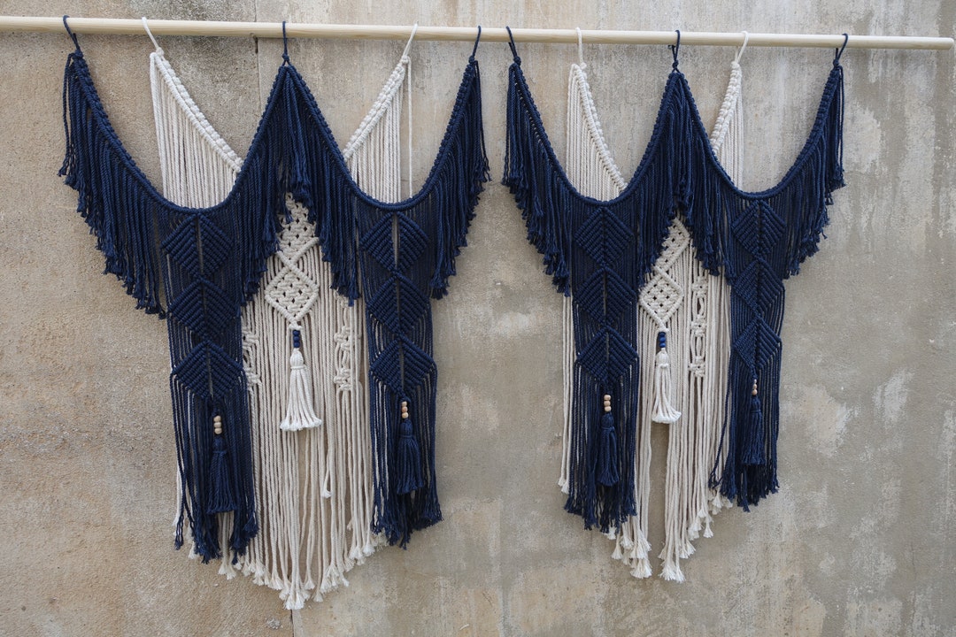 Navy Macrame Wall Hanging, Living Room Decor, Bedroom Headboard - Etsy