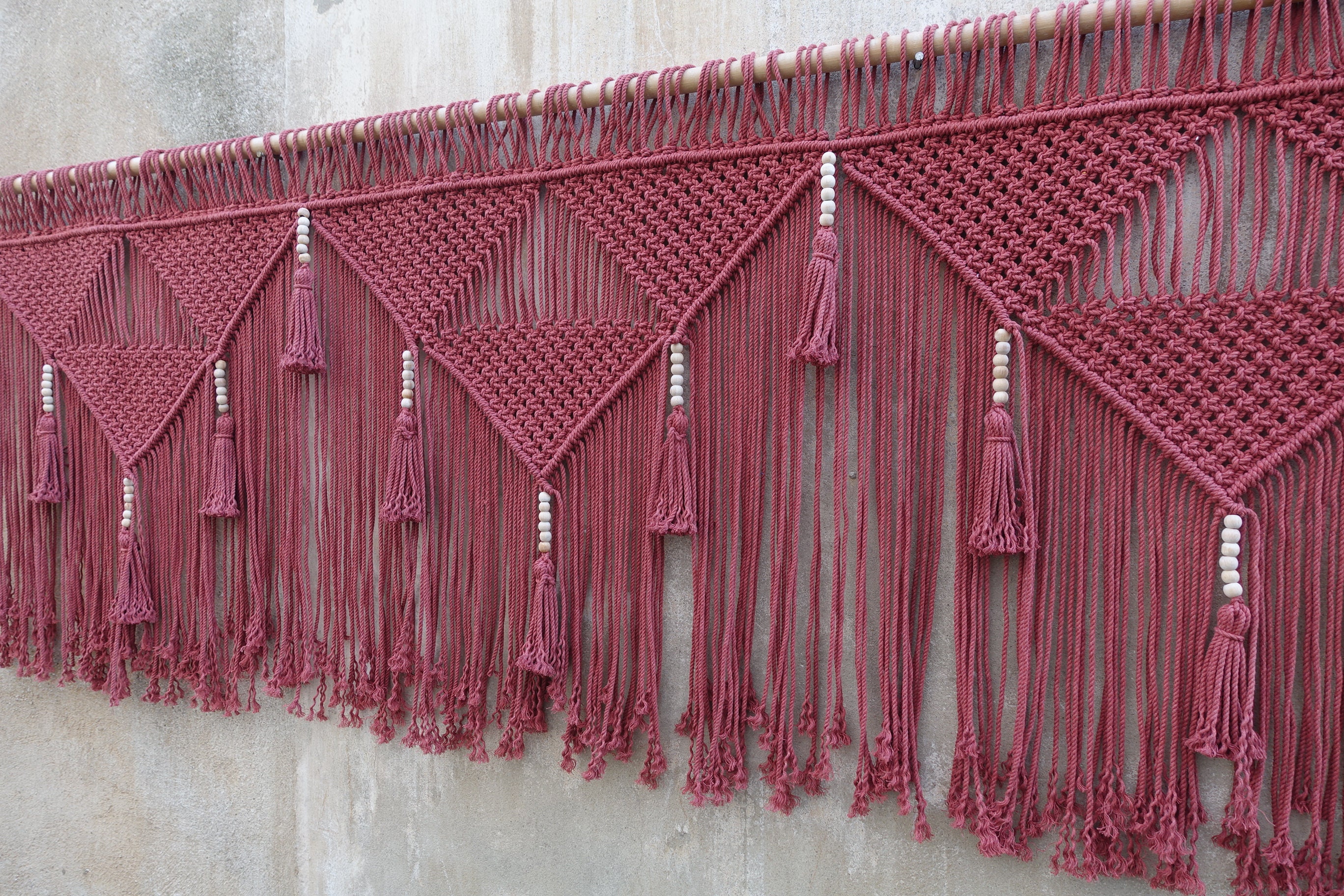 King size Red Macrame Headboard geometric wall art decoration | Etsy