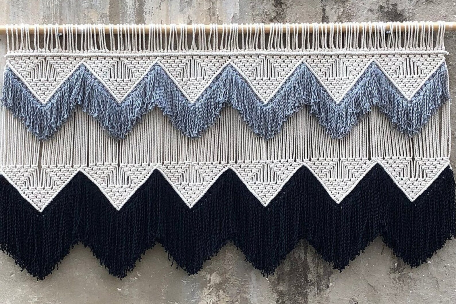 Black Gray Macrame Home Decor Wall Hanging Bohemian Curtain | Etsy