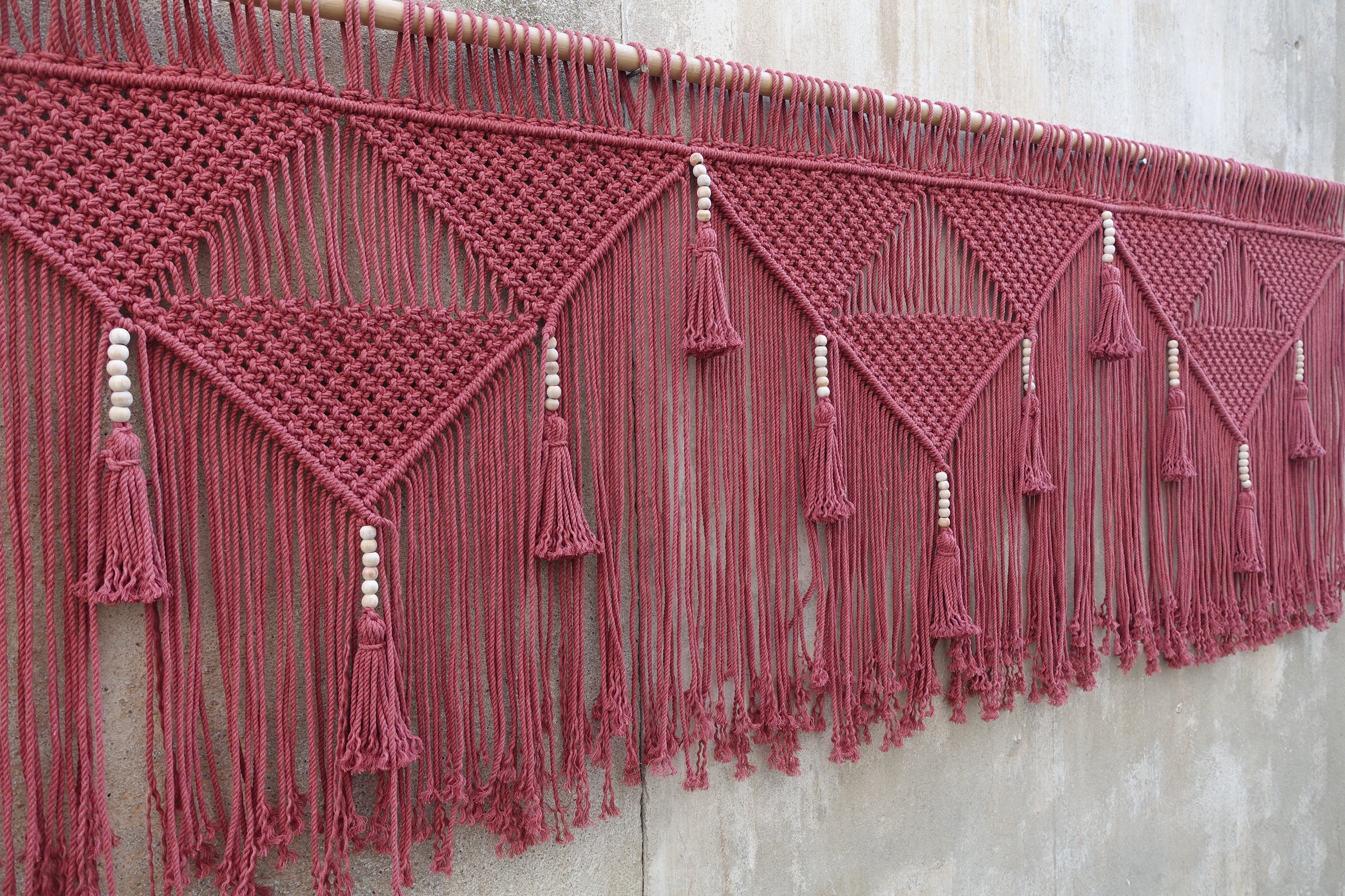 King size Red Macrame Headboard geometric wall art decoration | Etsy