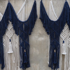 Navy Macrame Wall Hanging, Living Room Decor, Bedroom Headboard - Etsy