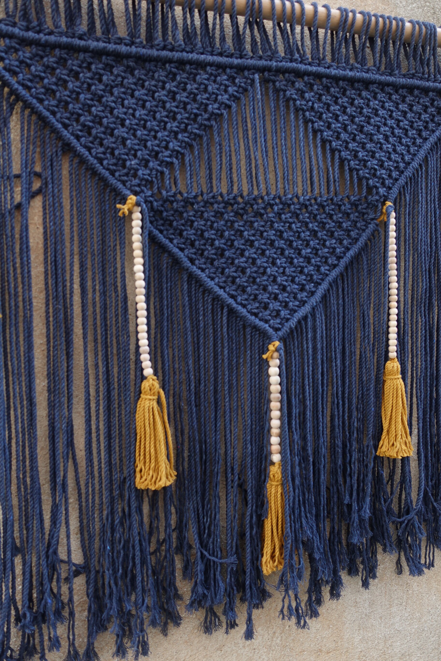 Navy Macrame king size home decor with mustard tassels | Etsy