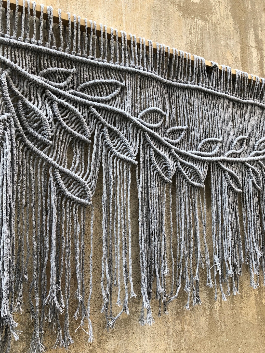 Gray Leaf Macrame Window Valance, Large Wall Hanging - Etsy
