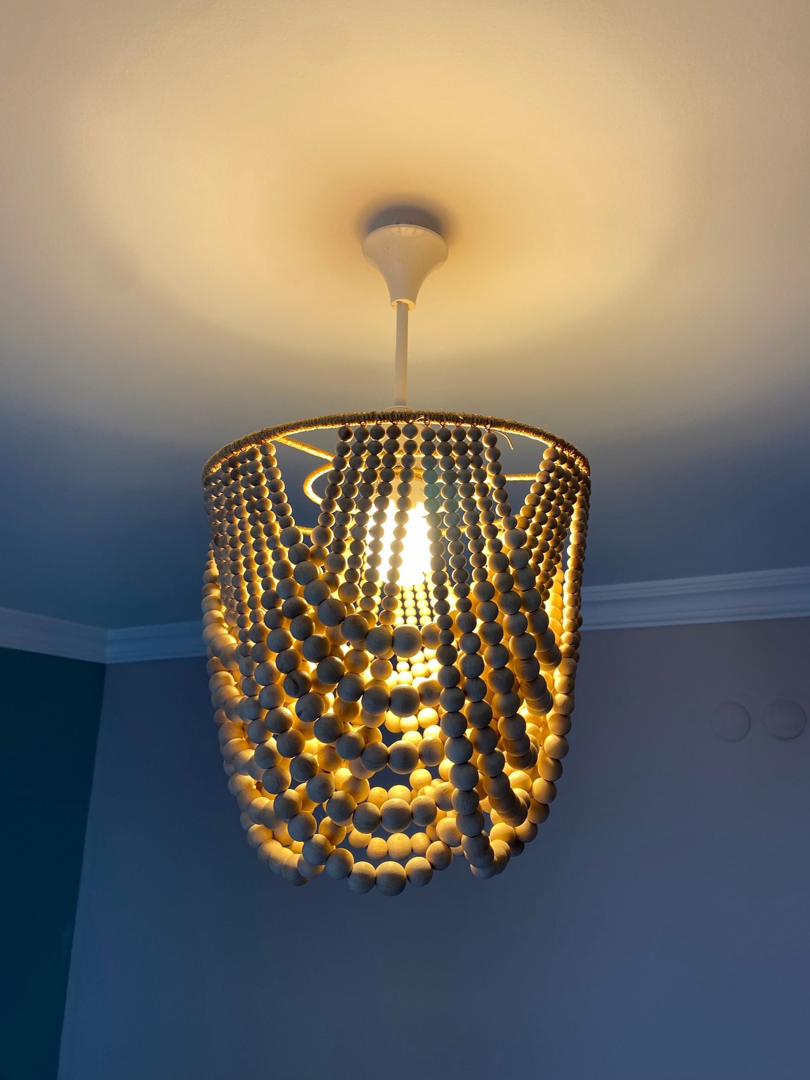Wood Bead Chandelier: Neutral Home Decor Lampshade (12in) - Etsy
