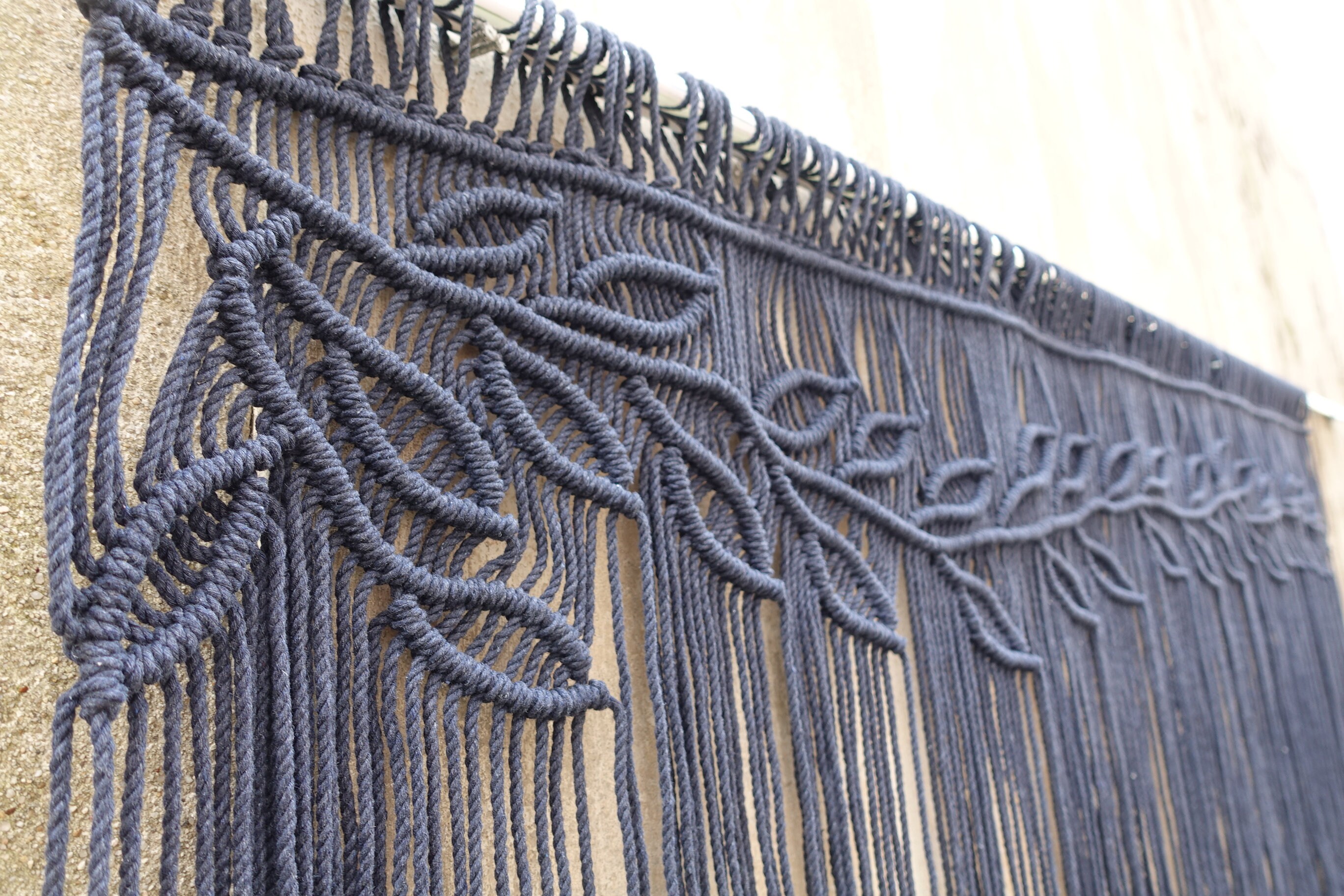 Navy Macrame Leaves Valance Window Curtain Kitchen - Etsy