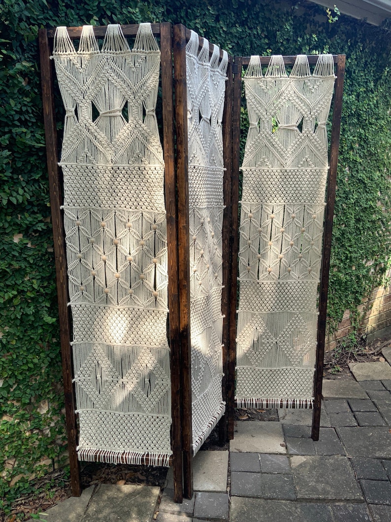Macrame Folding Screen Curtain Panel: Sidelight Door Custom Sizes and ...