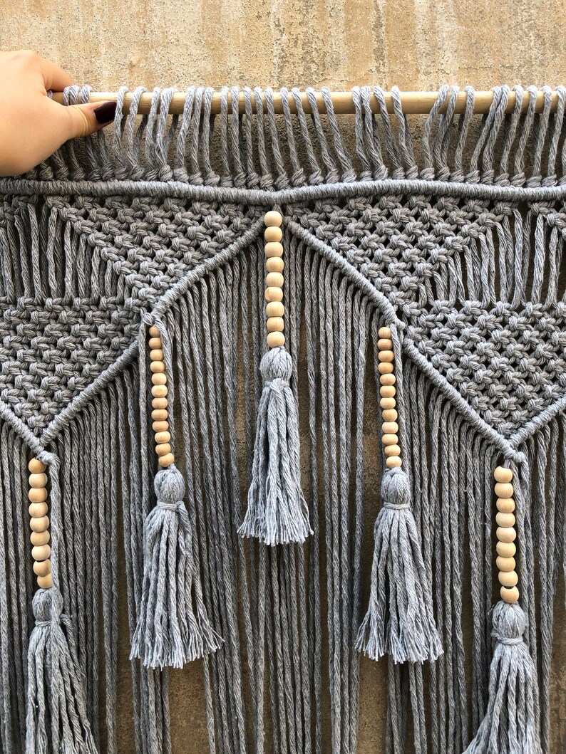 Gray Macrame Wall Hanging Bohemian Home Decor - Etsy