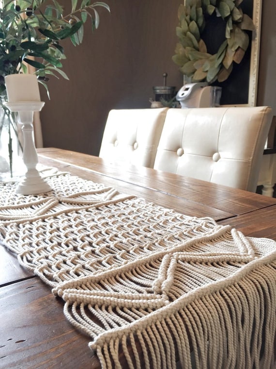 Macrame Table Runner Rustic Kitchen Decoration Boho Dining - Etsy