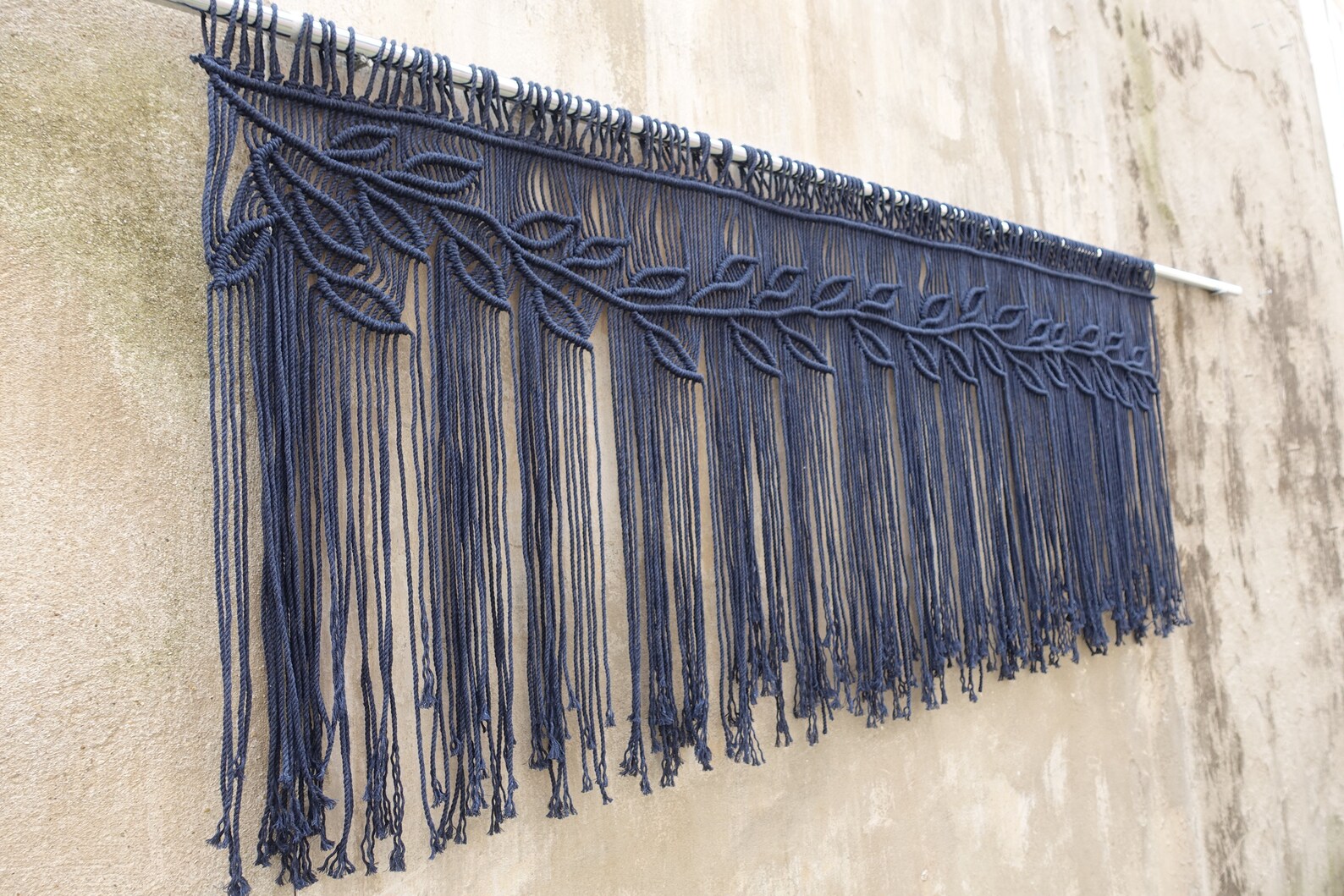Navy Macrame Leaves Valance Window Curtain Kitchen - Etsy
